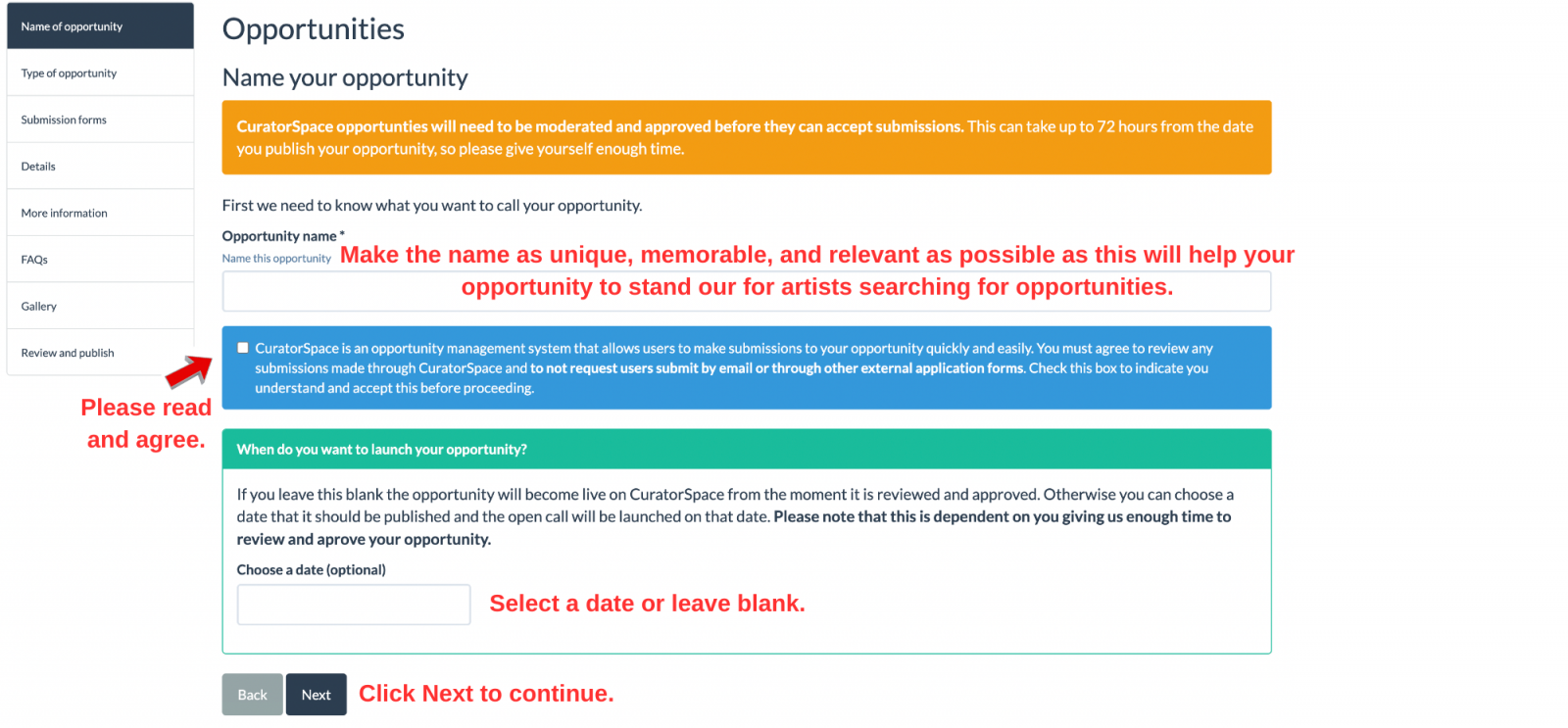 Create an opportunity in eight easy steps | Tutorials | CuratorSpace